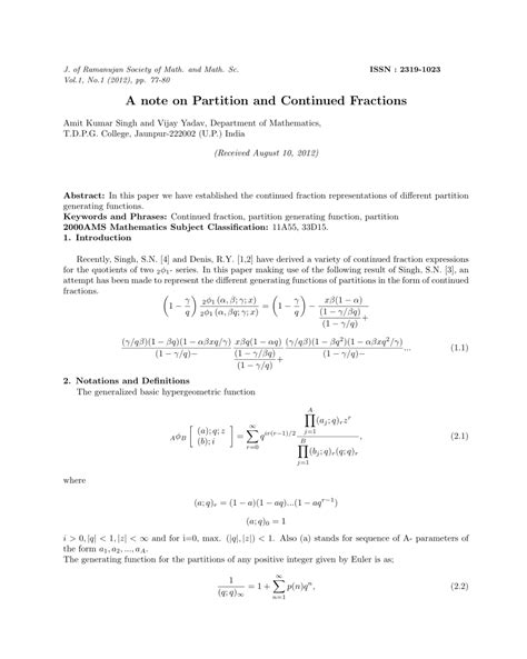 Pdf A Note On Partition And Continued Fractions