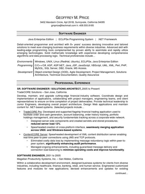 software engineer resume sample pdf web application java