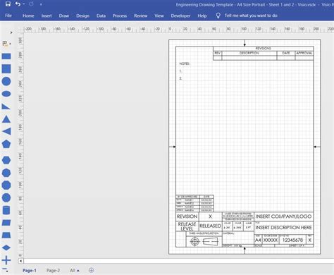 Visio Format Engineering Drafting Drawing Schematic Or Blueprint Template Sheets 1 And 2 Iso