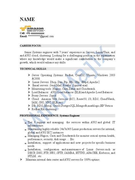 Aws Sample Resume 2 Pdf Amazon Web Services Distributed Computing