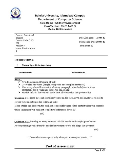 Bahria University Islamabad Campus Department Of Computer Science Pdf