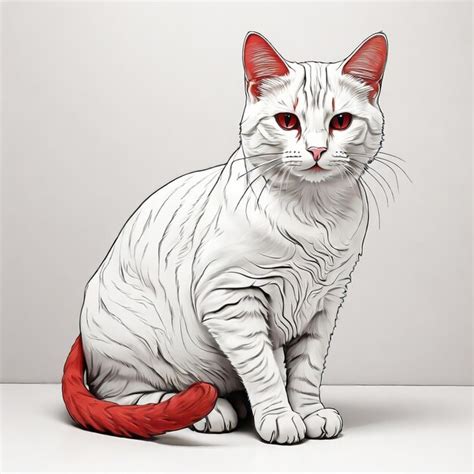 default outline of a cat black lines white and red background perfect
