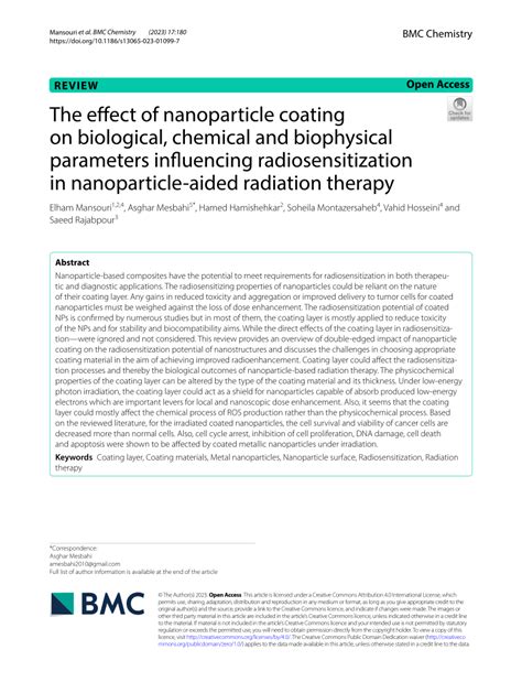 Pdf The Effect Of Nanoparticle Coating On Biological Chemical And