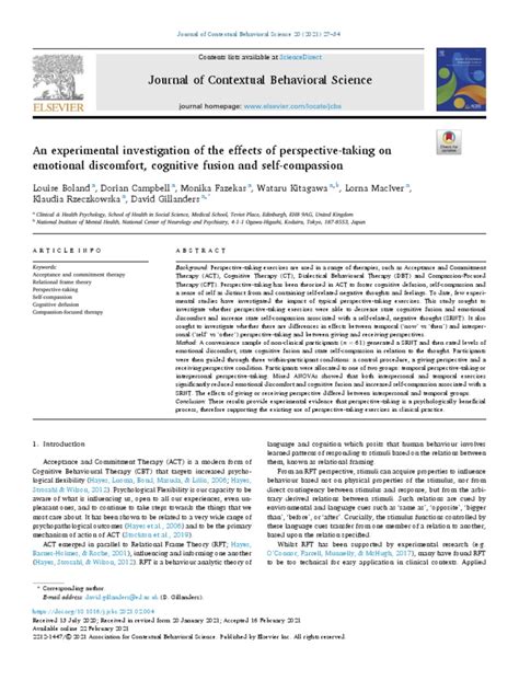 An Experimental Investigation Of The Effects Of Perspective Taking On Emotional Discomfort