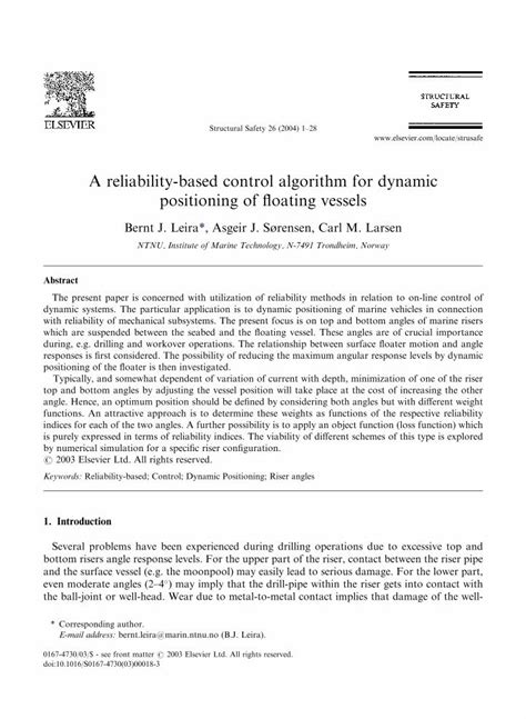 pdf a reliability based control algorithm for dynamic positioning of