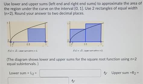 Solved Use Lower And Upper Sums Left End And Right End Chegg Com