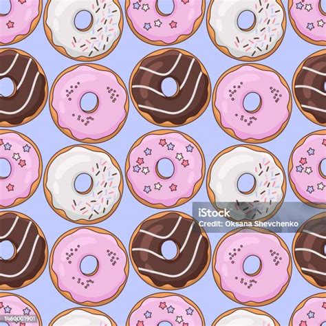 여러 가지 빛깔의 다채로운 도넛의 매끄러운 패턴 제과 패턴의 벡터 패턴입니다 섬유 포장지 메뉴 디자인에 사용할 수 있습니다 3