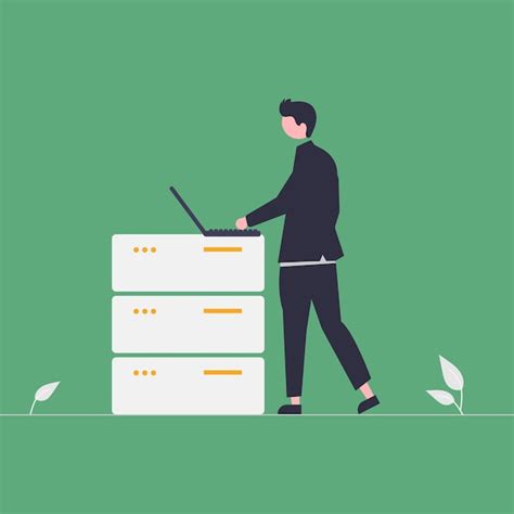 Premium Vector A Man In A Suit Is Standing Next To A Stack Of White Computer Cases