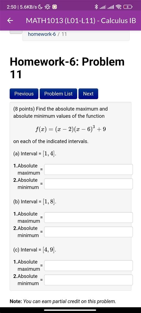 solved 8 points find the absolute maximum and absolute