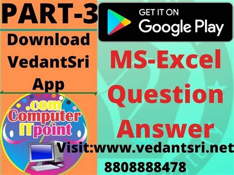 Ms Excel Question Answer Part Iii Vedantsri
