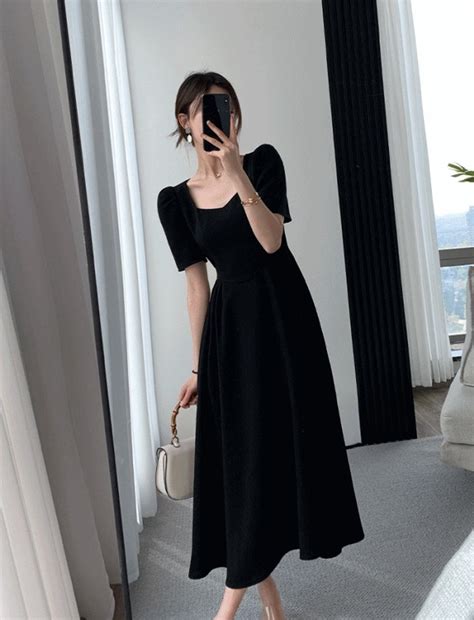 레드베리 당일출고하객룩빅사이즈원피스셀프웨딩 블랙 드레스 브라이덜샤워 20대 30대 스퀘어넥 하트넥 퍼프 블라우스 원피스 허리잘록 빅사이즈 77 88 A라인 플레어