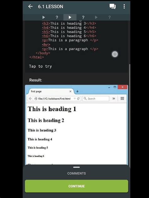Heading Linescomments Html Basic Sololearn Html Course Solution