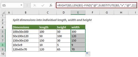 split dimensions into individual length height and width