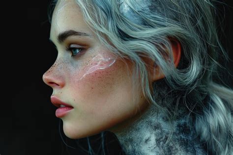 Premium Ai Image The Girl S Face Is Covered With Strands Of An Electronic Neural Network Face