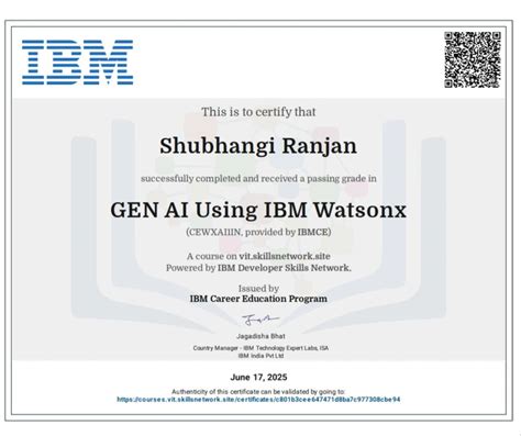 Just Completed The Ibm Generative Ai Using Watsonx Certification Course Shubhangi Ranjan