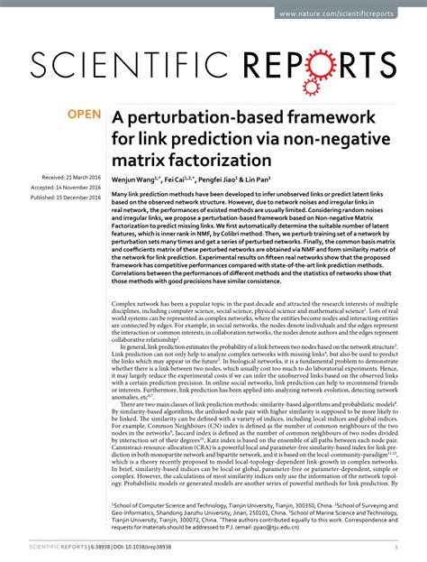 Pdf A Perturbation Based Framework For Link Prediction Via Non Negative Matrix Factorization