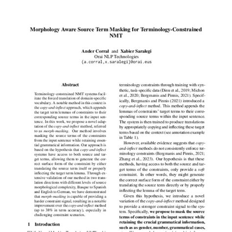 Morphology Aware Source Term Masking For Terminology Constrained Nmt Acl Anthology