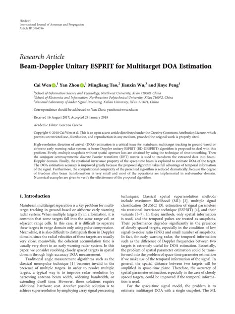 Pdf Beam Doppler Unitary Esprit For Multitarget Doa Estimation