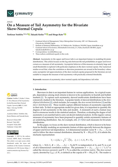 Pdf On A Measure Of Tail Asymmetry For The Bivariate Skew Normal Copula