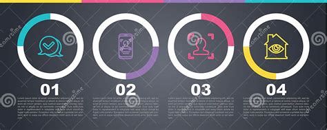 Set Line Check Mark In Speech Bubble Mobile And Face Recognition Face