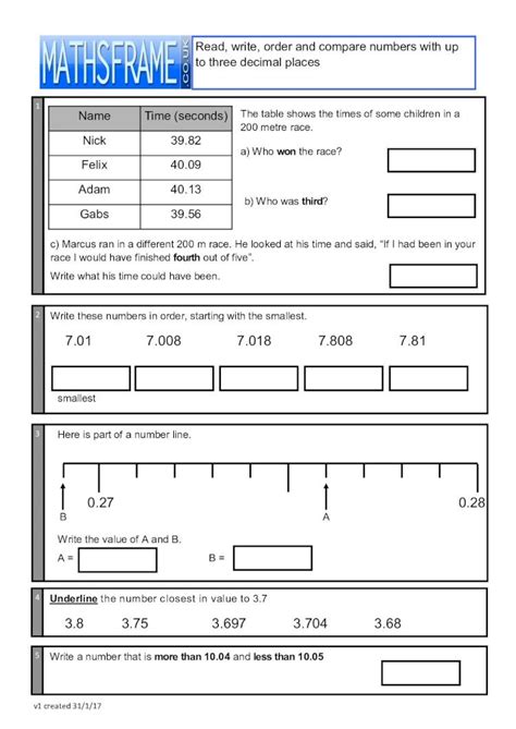 Pdf To Three Decimal Places Mathsframe · Read Write Order And