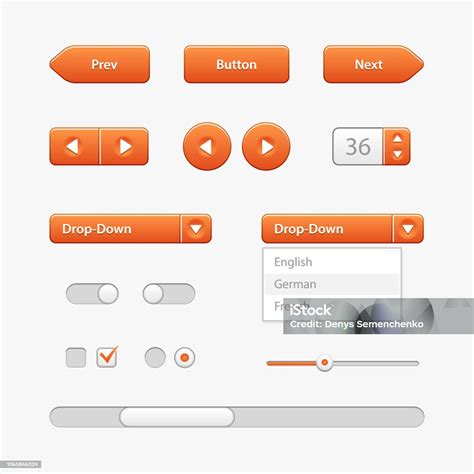 Orange Light User Interface Controls Web Elements Website Software Ui Buttons Switchers Slider