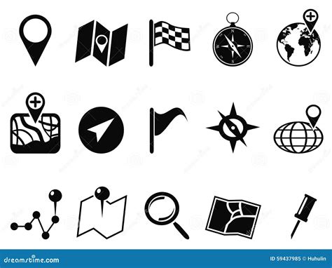 Black Map Icons Set Stock Vector Image 59437985