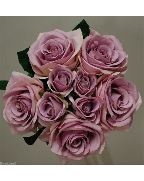 9 Head Lilac Blue Moon Rose Bouquet Artificial Trees And Plants