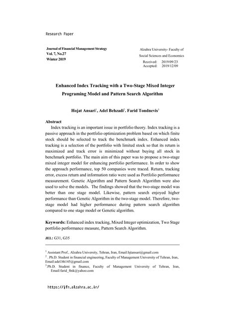 Pdf Enhanced Index Tracking With A Two Stage Mixed Integer Programing Model And Pattern Search