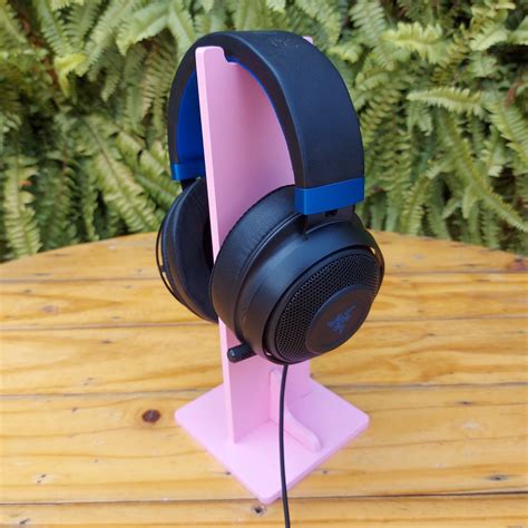 Suporte Simples Para Headset Headphone Fone De Ouvido Em Mdf Branco Preto E Rosa M