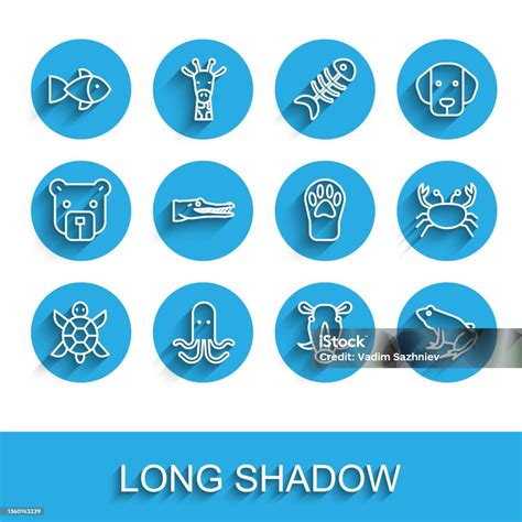 세트 라인 거북이 문어 물고기 멧돼지 머리 개구리 악어 게와 발 인쇄 아이콘 벡터 갈고리 발톱에 대한 스톡 벡터 아트 및 기타 이미지 Istock