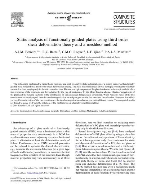 Pdf Static Analysis Of Functionally Graded Plates Using Third Order
