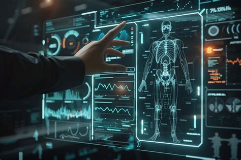 Premium Photo Businessman Interacting With Holographic Human Body Scan