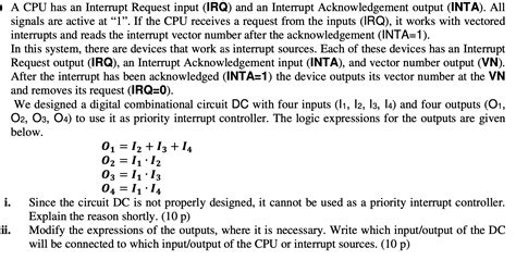 A CPU Has An Interrupt Request Input IRQ And An Chegg