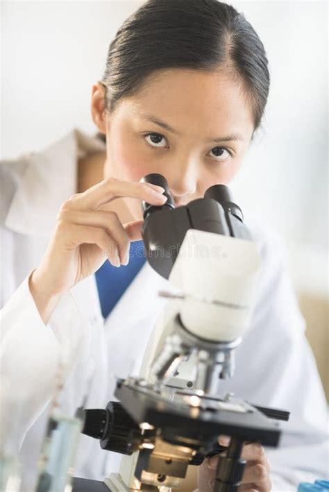 Portrait Of Female Scientist Using Microscope Stock Image Image Of People Intelligence 32278695