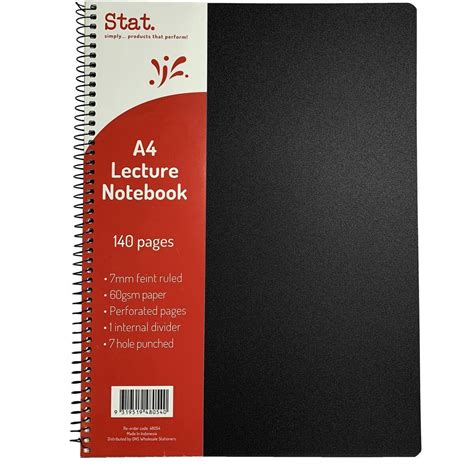 Stat Notebook A4 7mm Ruled 60gsm Black Lecture Pp Cover 140 Pages