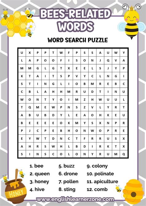 Word Search Activity Word Search Puzzle About Bees Bees Related