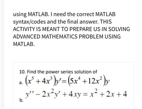 Solved Using Matlab I Need The Correct Matlab Syntaxcodes