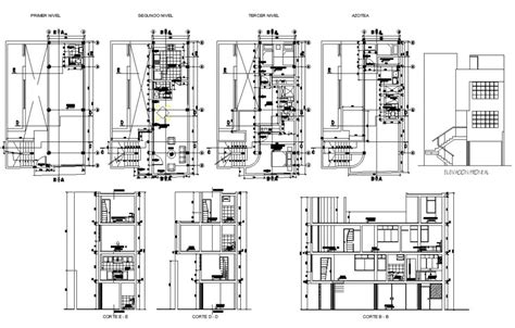 Section Elevation And Plan Detail Of Residential House 2d View Cad Structural Block Autocad File
