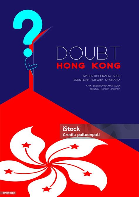 남자 그림과 물음표는 아이소메트릭 홍콩 국기 패턴 항의 송환 법적 포스터 및 파란색 배경에 사회 배너 디자인 그림 벡터와 어두운 방에 문을 엽니 다 물음표에 대한 스톡 벡터