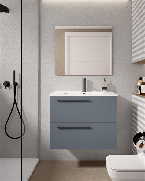 Mueble De Baño Con Lavabo Mía Azul 70x40 Cm Leroy Merlin