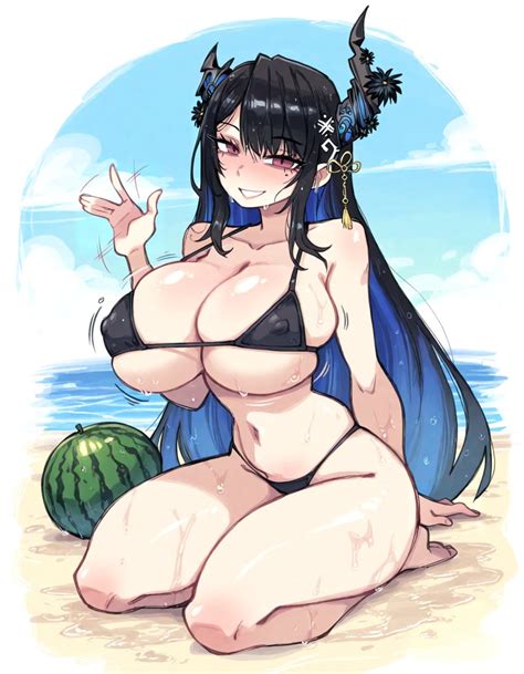Rule 34 1girls Ai Generated Beach Bikini Black Hair Blue Hair Breasts