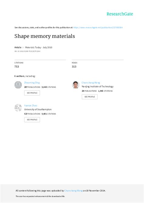 Pdf Shape Memory Materials