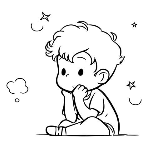 Ilustración De Un Niño Lindo Sentado Y Pensando En Algo Vector Premium