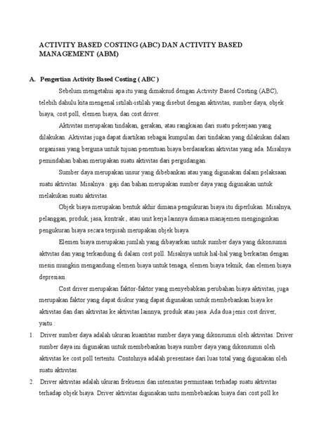 Activity Based Costing Abc Dan Activity Based Management Abm Pdf
