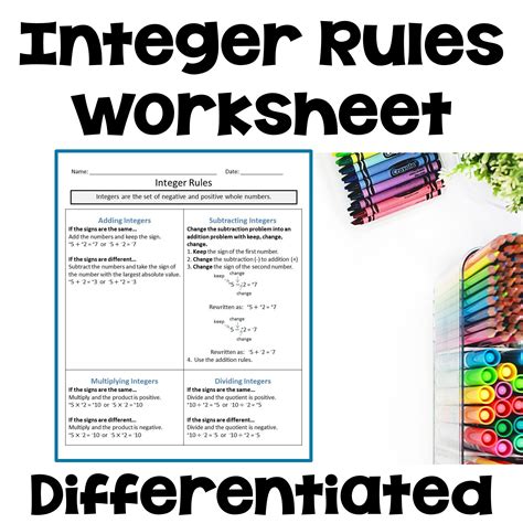 Integer Rules Worksheet Etsy Integer Rules Worksheet Etsy