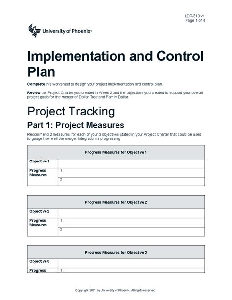 Ldr310 V1 Wk5 Project Implementation Control Plan 2docx667d93ff9b8df42127 Ldr310 V Page 1 Of
