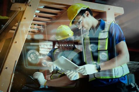 Team Of Engineers Use Tablet With Visualize Screen Of The Data Statistic With Ai Technology In