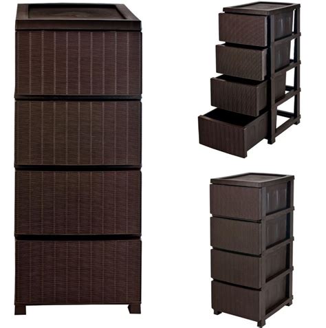 Коричневий пластиковий комод шафка тумбочка органайзер на 4 ящики