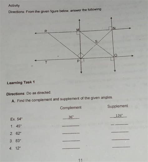 Learning Task 1directions Do As Directeda Find The Complement And Supplement Of The Given